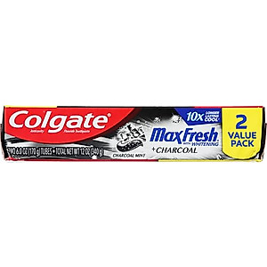 Colgate Max Fresh Toothpaste + Charcoal, Charcoal Mint (6 Ounce, Pack of 2)
