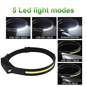 Soshine led headlamp Rechargeable 2pack Headlight 230 Wide Beam led headlamp Motion Sensor, 5 Modes Lightweight Waterproof Headlamps for Camping, Running, Cycling, Fishing,Repairing