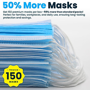 PURE GEM [Pack of 100] Single Use Disposable Blue Face Mask, Soft on Skin, Pack of 3-Ply Masks Facial Cover with Elastic Earloops Great For Home, Office, School, and Outdoors