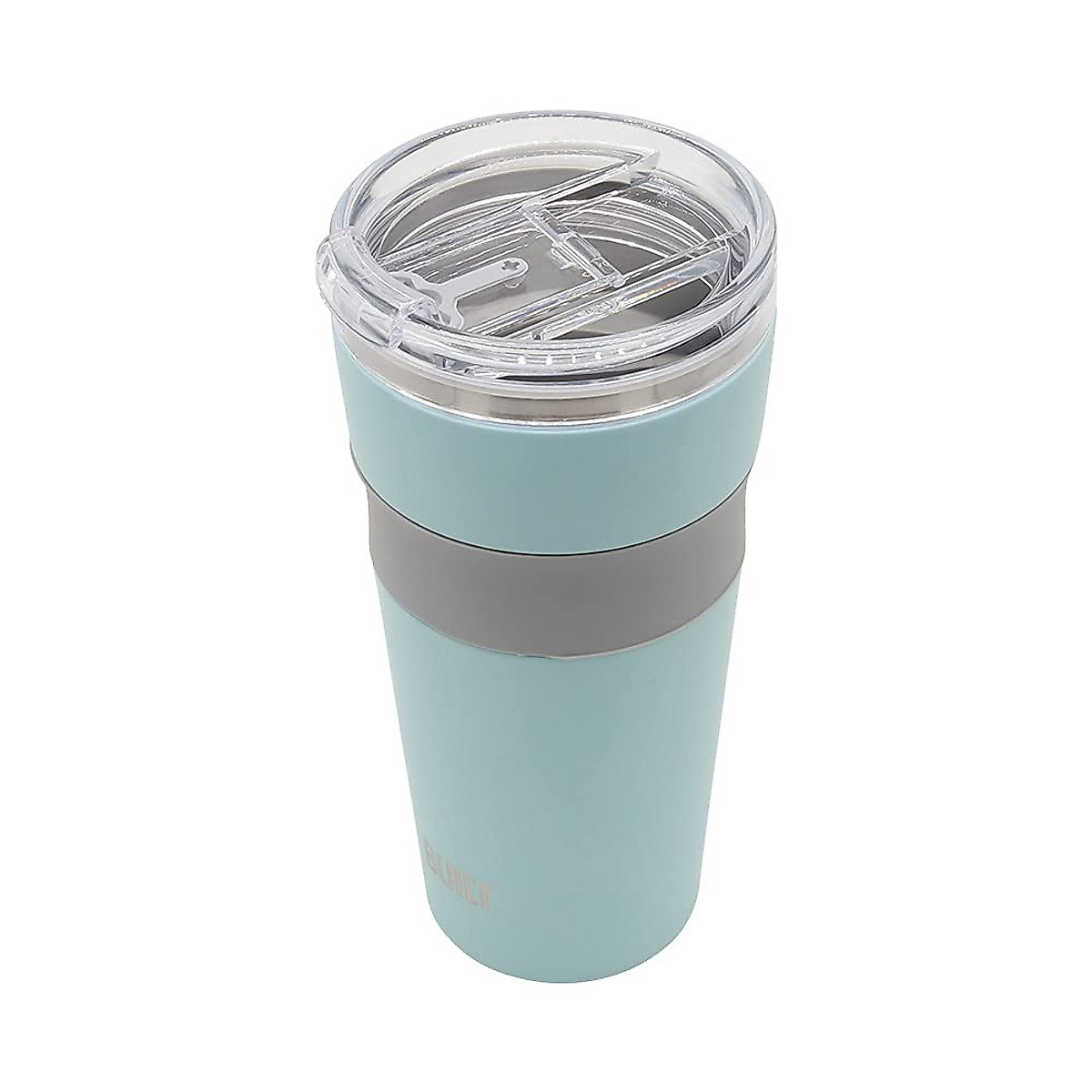BUILT 24 Ounce Shasta Double Wall Vacuum Insulated Stainless Steel Coffee and Water Tumbler with Easy to Clean Flip to Open Lid, Mint and Gray