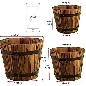 Vtete 3 Pcs Rustic Succulent Planter Box Wood Barrels Flower Pot Plant Container Box for 3 Different Sizes (No Flower)