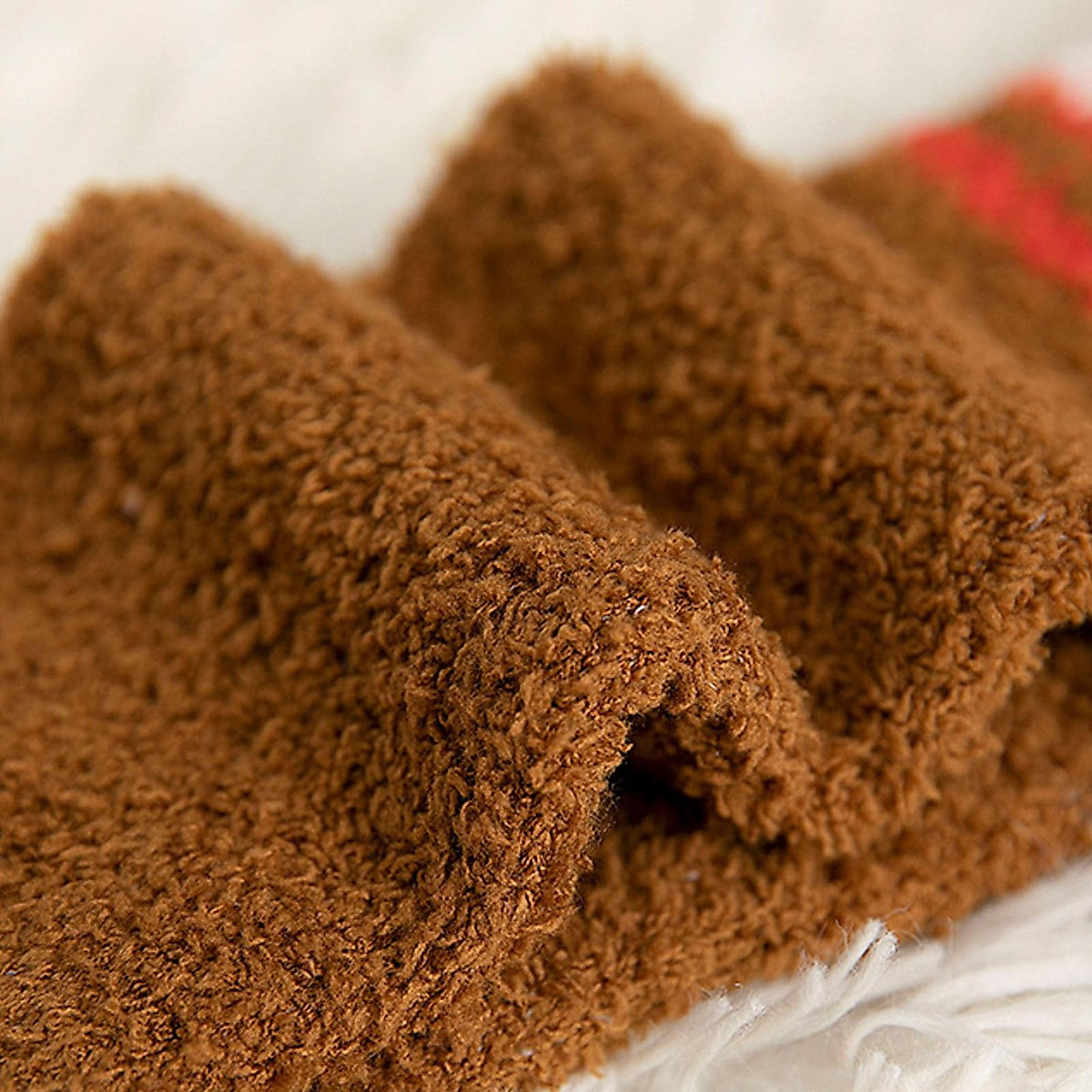 Fuzzy Stockings for Christmas New Pattern Cartoon Cute Christmas Socks Winter Warm and Comfortable (Brown, One Size)