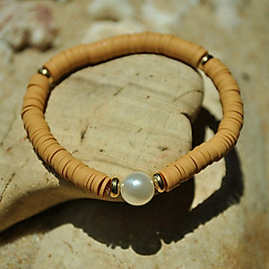 Pingyongchang 10 Pcs Friendship Bracelets Boho 6MM Beades Bracelet for Women Polymer Clay Rainbow Pearl Bracelet Elastic Rope Heishi Bracelet Set Summer Beach Jewelry