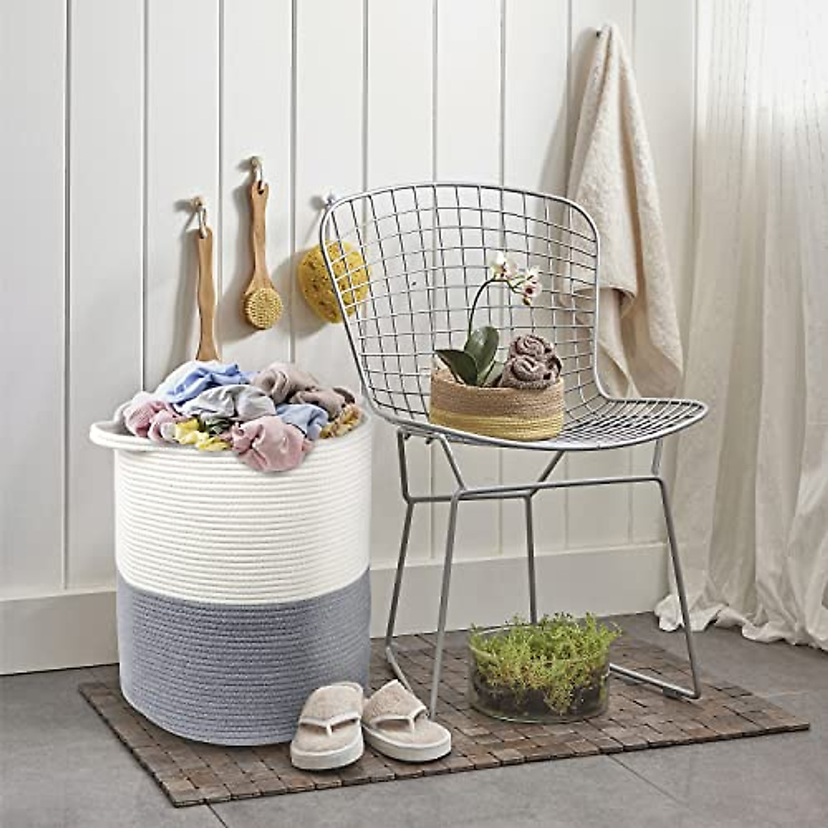 Brookstone, Large Cotton Rope Storage Basket, Soft Woven Bin with Handles, Baby Nursery/Blanket Organizer; Perfectly Sized at 18.5” X 16”, Use in Living Room/Bedroom, Suitable for Any Décor Style