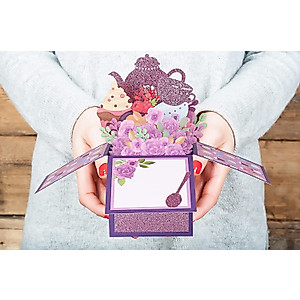 Giiffu Mothers Day Card, Tea Theme, Tea Time 3D Pop Up Card, 3D Flower Pop Up Greeting Card with Note Card and Envelopes, for Mothers Day, Birthday, Tea Party (Purple)