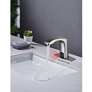 Halo Sanitary Automatic Commercial Sensor Touchless Bathroom Faucet with Hole Cover Deck Plate Motion Activated Grifo Hands Free Vessel Sink Robinet with Control Box Brushed Nickel