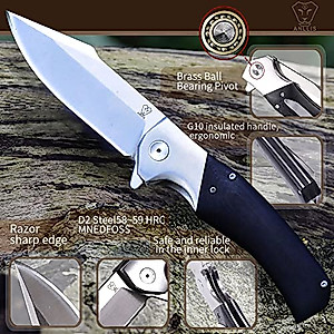 ANLLIS Tactical Knife, D2 Steel High Hardness, Bearing Folding Knife, Men's Military Style, Souvenir Gife, Outdoor Survival Bush Knife, Hunting Camping Knives
