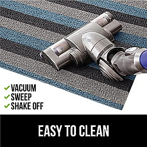 Gorilla Grip Heavy Duty Striped Doormat, Thick Bristles, Crush Proof Texture, Catches Dirt from Shoes, Strong Backing, Easy to Clean, Indoor and Outdoor Entrance Mats, 24x16, Turquoise and Gray