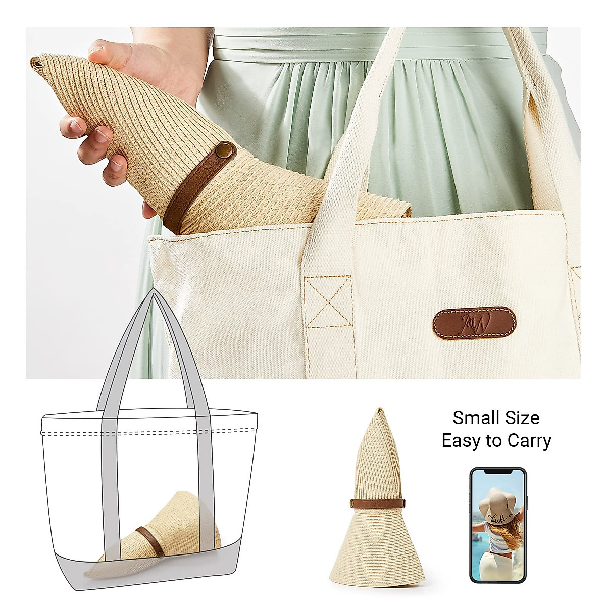 AW BRIDAL Bachelorette Party Favors Bride Hat, Wedding Bride to Be Gifts Bridal Shower Gift for Bride Beach Hat, Wide Brim Floppy Embroidered Straw Sun Hat UPF50+ Beige