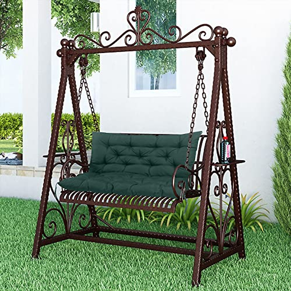 2-3 Seat Replacement Swing Seat Cushion, Outdoor Bench Cushion with Backrest and Straps , Non Slip Sun Protection Porch Bench Seat Cushion for Home Garden Patio Outdoor Indoor Swing,Coffee-40x60in