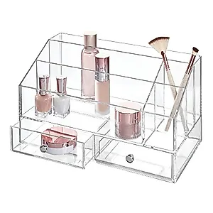 iDesign Plastic Tiered Divided Cosmetic Organizer with Drawers for Storage of Makeup, and Accessories on Vanity, Countertop, or Cabinet, 12.97" x 6.96" x 8.25" - Clear