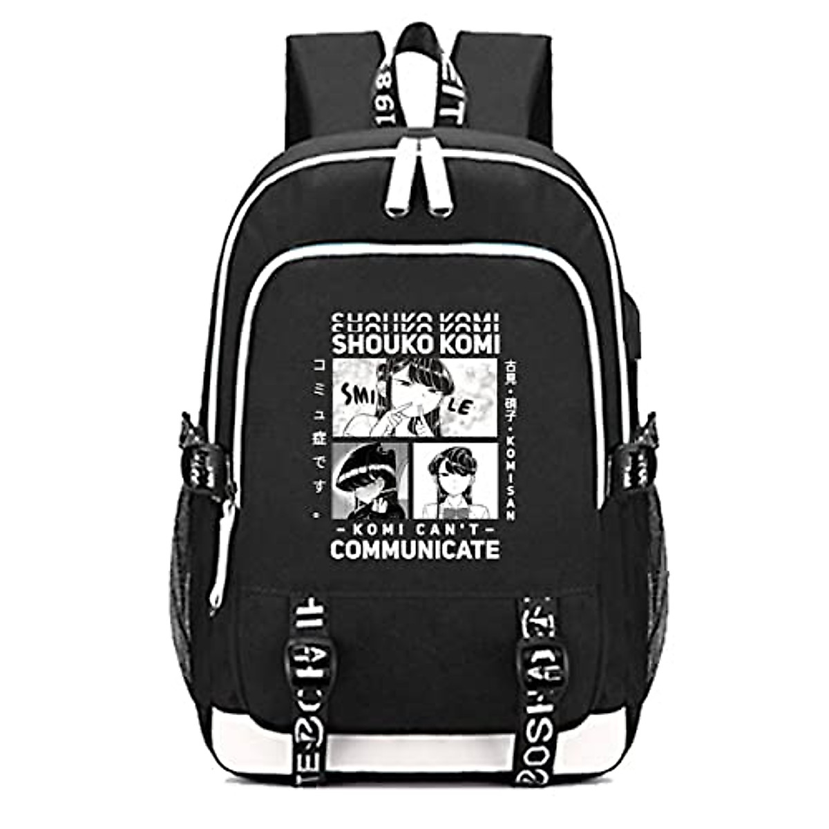 TIMMOR MAGIC Anime Komi Can't Communicate Backpack with USB Charging Port, Schoolbags Bookbags Over 8 Years Old.(Black2)