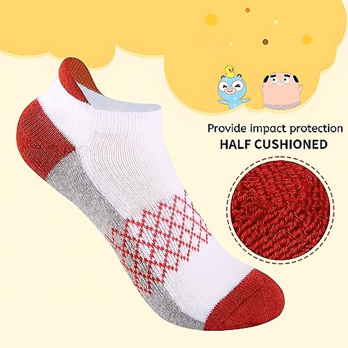 Comfoex Boys Socks 6 Pairs Ankle Athletic Sock Half Cushioned Low Cut Socks For Little Big Kids