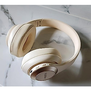 Vizliter Bluetooth Headphones, TWS Deep Bass Wireless Over-Ear Headset 5.3 with Built-in Mic LED Lights, Noise Cancelling (Beige)