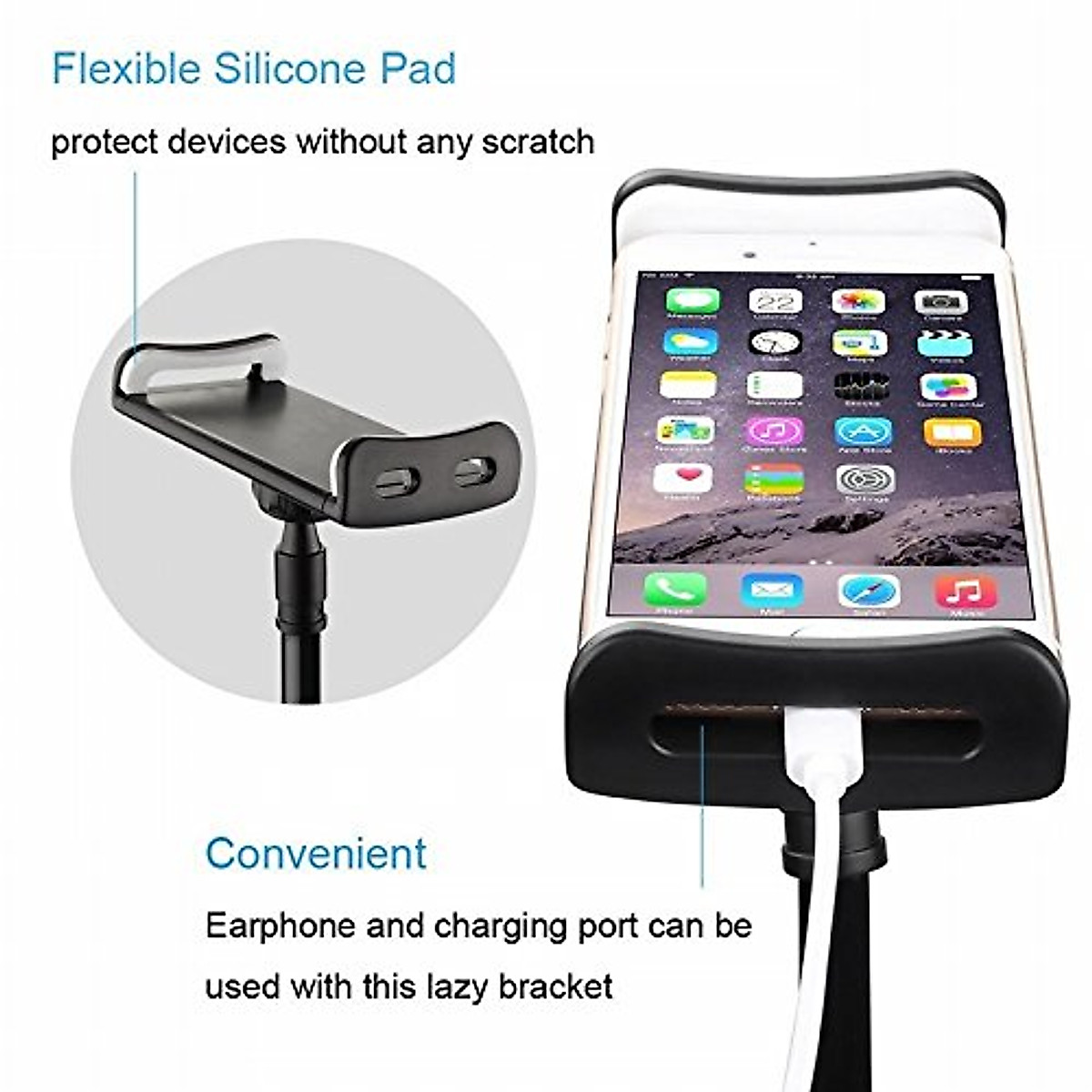 Royall Gooseneck Cell Phone Stand Holder, Tablet Holder for Desk Phone Mount Holder Clip with Grip Flexible Long Arm Gooseneck Bracket Mount Clamp for Desk, Compatible with ipad iPhone
