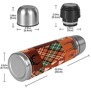 Stainless Steel Leather Vacuum Insulated Mug Plaid Animals Thermos Water Bottle for Hot and Cold Drinks Kids Adults 16 Oz