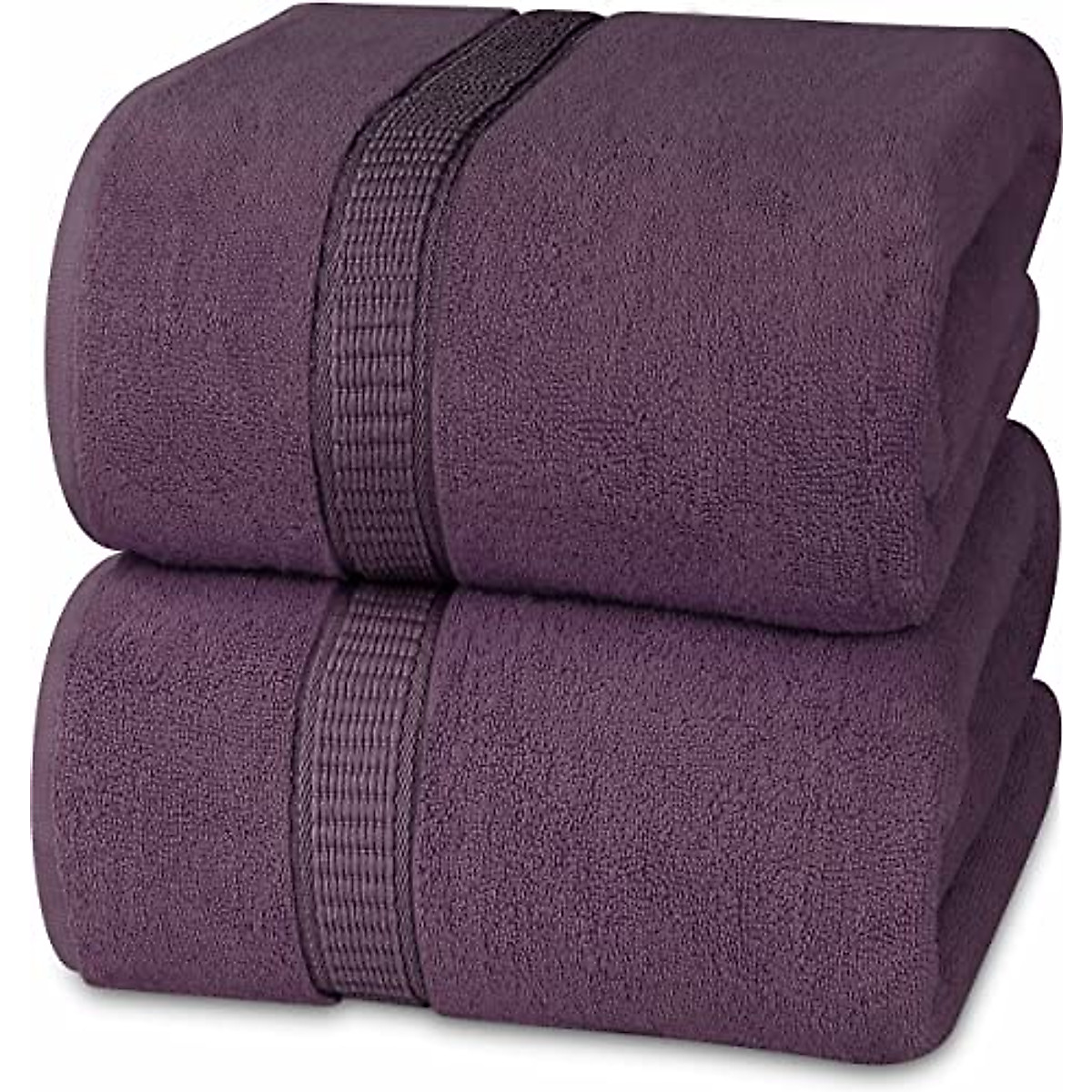 Utopia Towels Bundle Pack of 600 GSM Bath Sheet Set (2-Pack) and Banded Bath Mats (2-Pack) – 100% Ring-Spun Cotton – Highly Absorbent – Soft & Luxurious – Plum