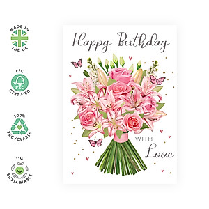 Central 23 Mum Birthday Card Floral - Mum Floral - Pretty Greeting Cards For Women - Flowers - Gifts For Mother From Son Daughter - Anniversary Christmas Easter Mothers Day - Comes With Stickers