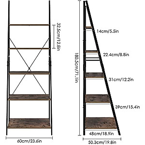 SOMY 5-Tier Bookshelf, Wood Bookcase with Metal Frame, Open Ladder Shelf, Flower Standing Shelf Units Storage Rack for Home Office Living Room Bathroom Vintage, Rustic Brown
