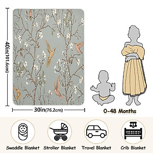Kigai Floral Bird Pattern Baby Blanket for Boys Girls, Swaddle Blankets Soft Cozy Nursery Receiving Blankets Travel Blanket Throw Blankets for Toddler Newborn, 30 x 40 Inch