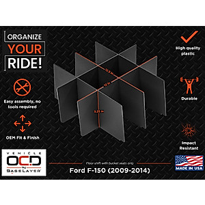 Vehicle OCD - Center Console Organizer for Ford F150 (2009-2014) (Floor Shift w/Bucket Seat Only)(Without USB, RCA, 12V in Front of Console) - Made in USA