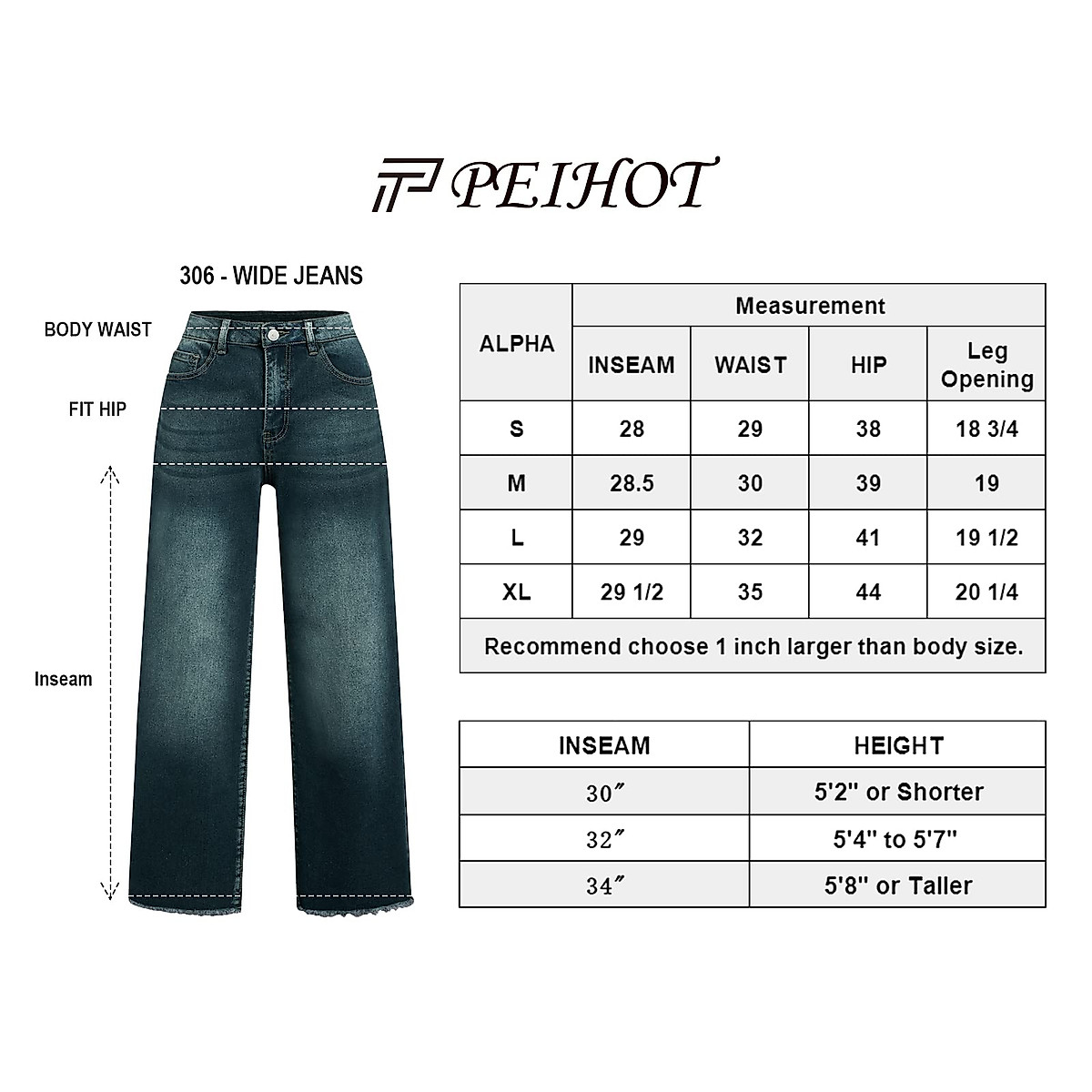 PEIHOT Mid Waisted Wide Leg Jeans for Women 90S Jeans Mid Rise Pull On Jeans Straight Leg Loose Fit Denim Pants Dark Blue
