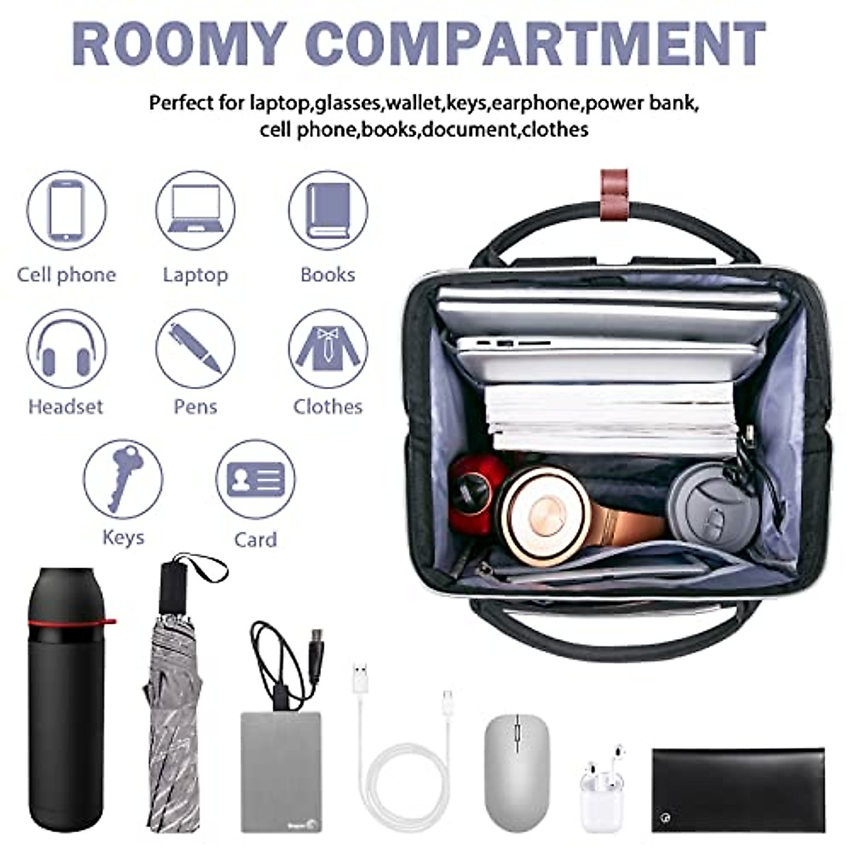 VANKEAN Laptop Backpack for Women Men 15.6-16.2 Inch Stylish Computer Work Backpack, Waterproof College Casual Daypack Backpacks with USB Port & RFID Blocking, Business Travel Backpack, Black