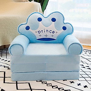 THABATAD Small Sofa Bed Folding Futon Set for Living Room, U-Shape Cute Sofa Chaise for Bedroom, Small Bed Lounger Chair, Blue Crown