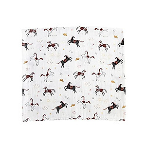 Red Rover Kids Cotton Muslin Swaddle - 47”x 47”- 100% Cotton – Machine Washable – Softer with Every Wash – Playful Designs -Soft, Breathable & Lightweight – Unisex (Howdy Horse)