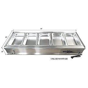INTBUYING 5-Pan Restaurant Steam Table Bain-Marie Buffet Food Warmer