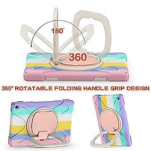 KENOBEE All-New Fire HD 10 & Fire HD 10 Plus Tablet (10.1", 11th Generation, 2021) Case, 360 Rotating Stand Multi-Functional Grip Rugged Heavy Duty Shockproof Protective Kickstand Cover,Rainbow Pink