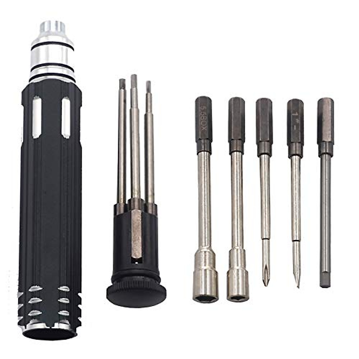 ShareGoo 8 in 1 Hex Screwdriver Set Kit Hex Nut Key Socket Repair Tool for RC Helicopter Airplane Drone Car,H1.5 2.0 2.5 3.0mm Hex,4.0 5.5mm Spanner Box,0#+,1#- Slot Screw Driver