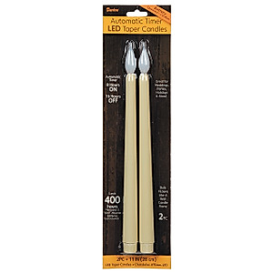 Darice 6205-02 LED Taper Candles with Timer (2/ Pack), 11", Ivory