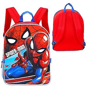 Marvel Spiderman Backpack With Lunch Box ~ 5 Pc Bundle With 15" Spiderman School Bag For Boys, Girls, Kids, Lunch Bag, Stickers, And More (Spiderman School Supplies)