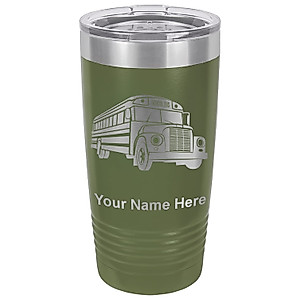 LaserGram 20oz Vacuum Insulated Tumbler Mug, School Bus, Personalized Engraving Included (Camo Green)