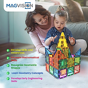 MagVision 80-Piece Magnetic Building Tiles Set, Stem Magnetic Building Blocks, Extra Strong and Safe Magnets, Stem Toys, Magnetic Blocks, Educational Toys for Children Ages 3+ Years