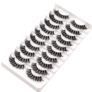Veleasha Russian Strip Lashes with Clear Band Looks Like Eyelash Extensions D Curl Lash Strips 10 Pairs Pack (DT01)