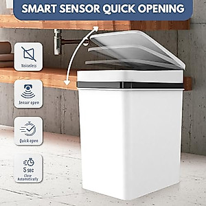 Pure Flower Home Automatic Small Trash Can, 12 Liter/ 3.1 Gallon Motion Sensor Trash Can Waterproof Smart Trash Can Plastic Trash Cans for Bedroom/Bathroom/Office (White)
