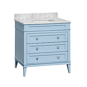Eleanor 36-inch Bathroom Vanity (Carrara/Powder Blue): Includes Powder Blue Cabinet with Authentic Italian Carrara Marble Countertop and White Ceramic Sink