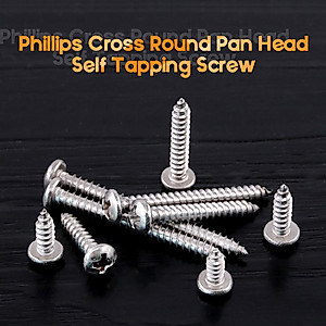 Rustark 210-Pcs [# 6 5/16'' to 1-1/2''] 304 Stainless Steel Round Pan Head Phillips Cross Wood Screws Drive Self Tapping Drilling Screws Assortment Kit