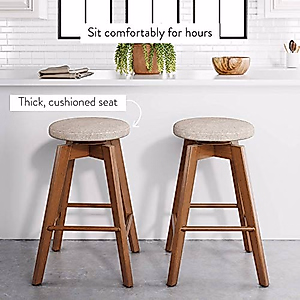 Amalia Backless Kitchen Counter Height Bar Stool, Solid Wood with 360 Swivel Seat Antique Coffee/Natural Wheat