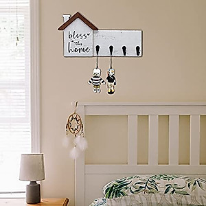 NITYNP Key Holder for Wall, Key Hooks Decorative for Wall, Key Hanger for Wall Entryway Decor, Bless This Home Farmhouse Home Decor Key Hooks, 12"x6.5"