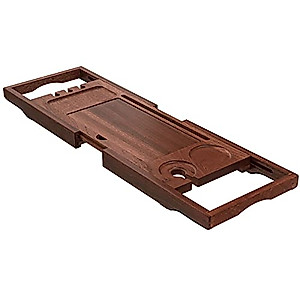 WZSON Non-Slip Bath Tray Solid Bamboo, Multifunctional Retractable Bathtub Stand, with Storage Compartment, Hook and Bezel, for Spa Home,Ebony