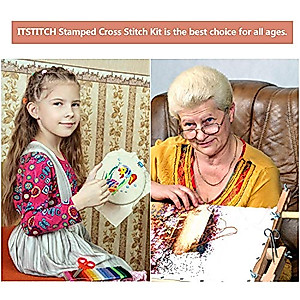 ITSTITCH Cross Stitch Kits for Adults 3 Pack Flowers Crossstitching Kits Preprinted 11CT Printed Cross Stitch Kits for Beginner Prestamped Easy Pattern Needlepoint Kits Crafts for Decor 7.5x15 inch