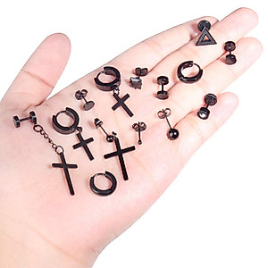 ONESING 17 Pairs Black Earrings for Men Black Stud Earrings Men Earrings Black Hoop Earrings Men Black Earrings for Men Womens Stainless Steel Jewelry Piercings