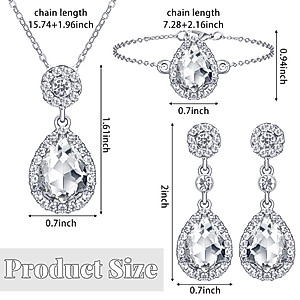 Bridesmaid Jewelry Set for Women 8 Sets Bridal Jewelry Set Wedding Silver Bridal Necklace Teardrop Dangle Earrings Bracelets Bride Prom Jewelry Sets for Women (Silver)