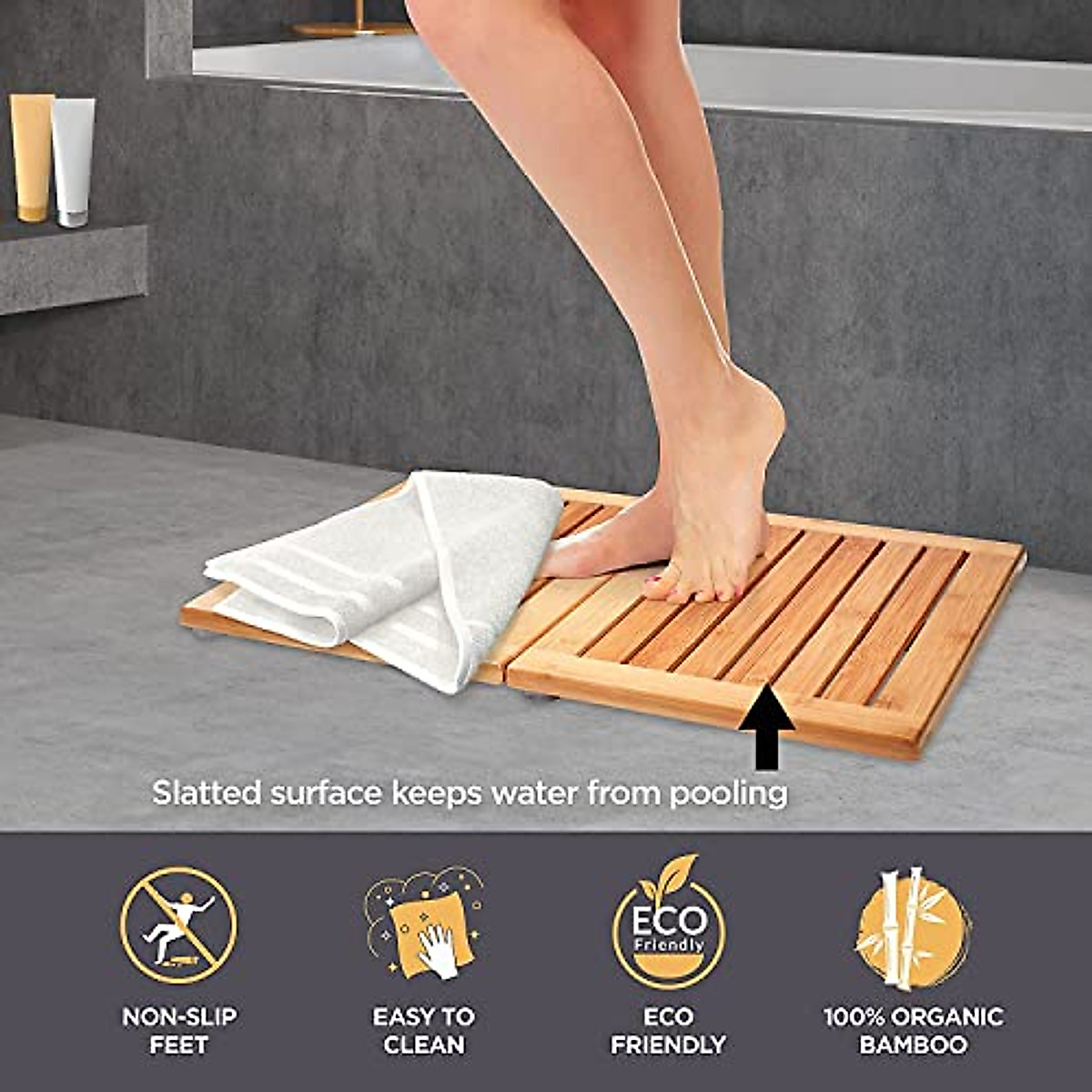 Bambüsi Premium Bathtub Tray Caddy and Bamboo Shower Floor Mat