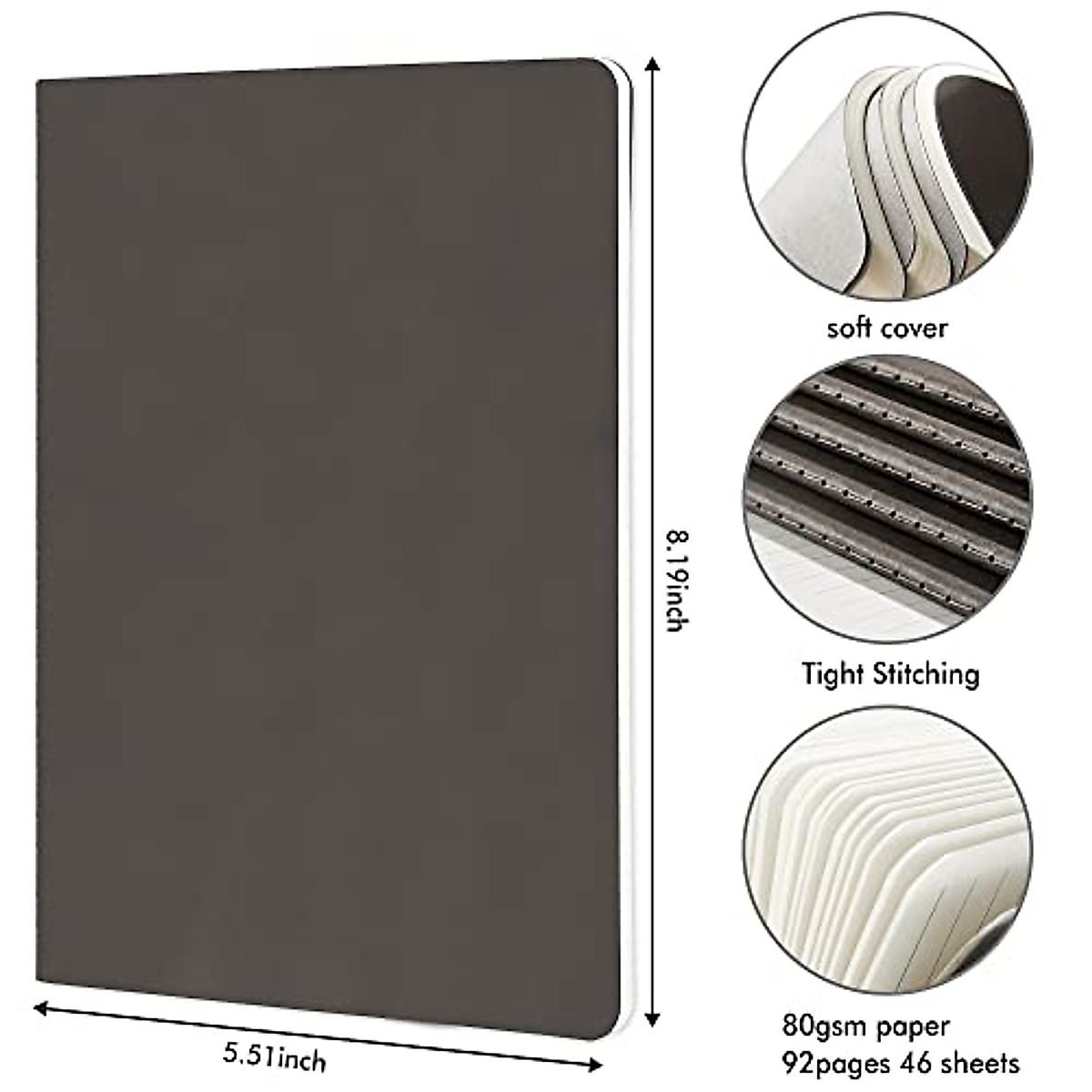 feela 16 Pack Soft Cover Journal Bulk, Lined Notebooks College Ruled for Work for Women Girl Writing, Blank Travel Journal Note Taking Notebook School Business Supplies, 8.2” x 5.5”, A5, Gray