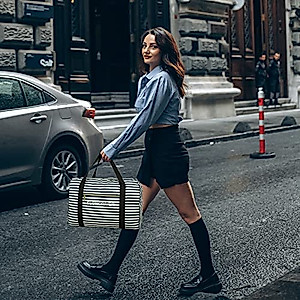 Travel Duffel Bag Foldable Weekender Overnight Bag for Men Women Lightweight Carry on Tote Bag For Spirit Airlines Blue White Stripes