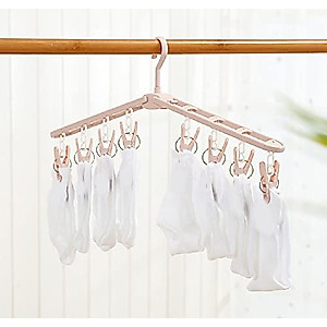 Fineget Folding Travel Shirt Socks Clothes Hangers with Clips Foldable Plastic Shorts Skirt Pants Suit Hangers Non Slip Closet Blue Drying Rack Displays (2 Pack Pink)